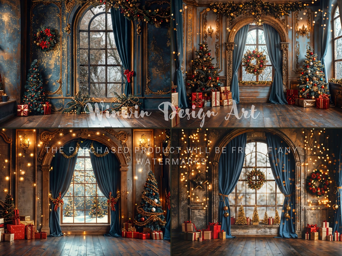 Merry Christmas Digital Backdrop Christmas Room Background Christmas ...