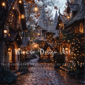 A Witch's Village Digital Background Halloween Digital Backdrops ...