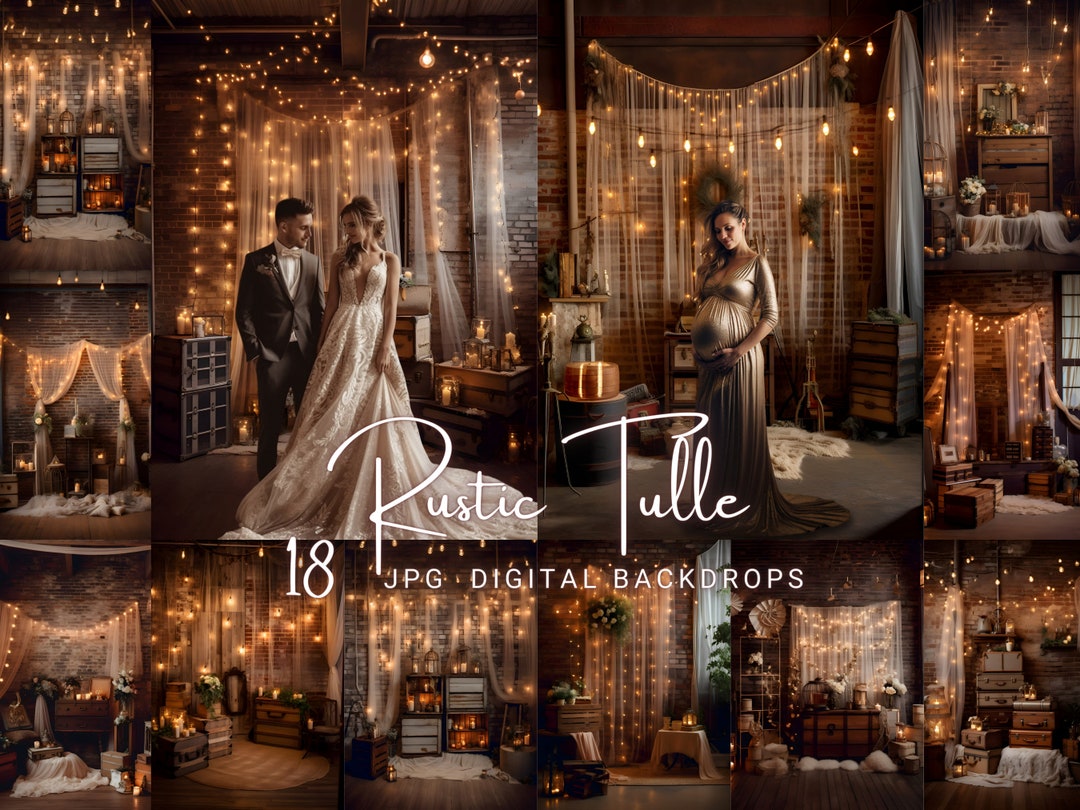Rustic Tulle Digital Backdrop Wedding Maternity Curtain Professional ...