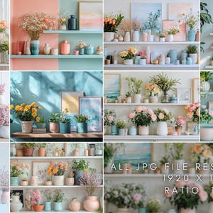 Spring Floral Shelves Zoom Background for Virtual Meetings, Spring ...