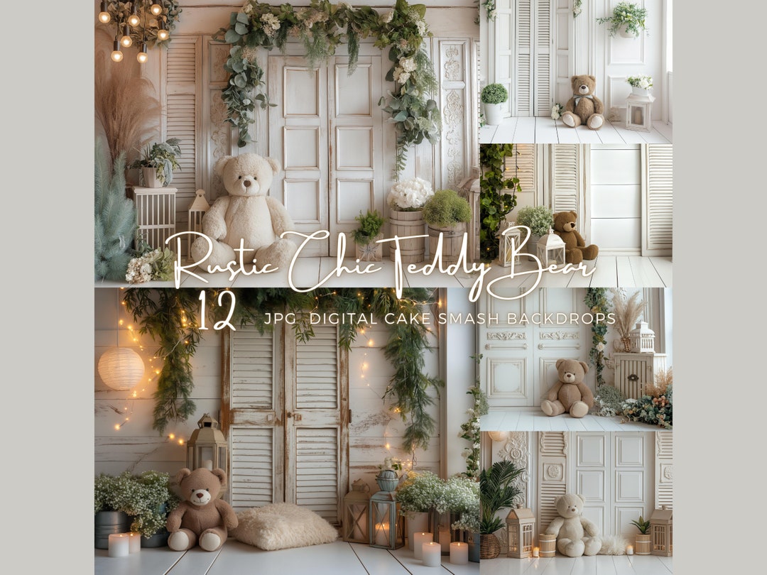 Rustic Teddy Digital Photography Backdrops Teddy Bear Baby Birthday ...