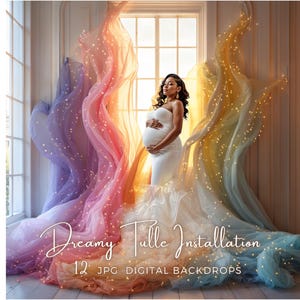 Dreamy Tulle Digital Backdrop Rainbow Fabrics Background Maternity ...