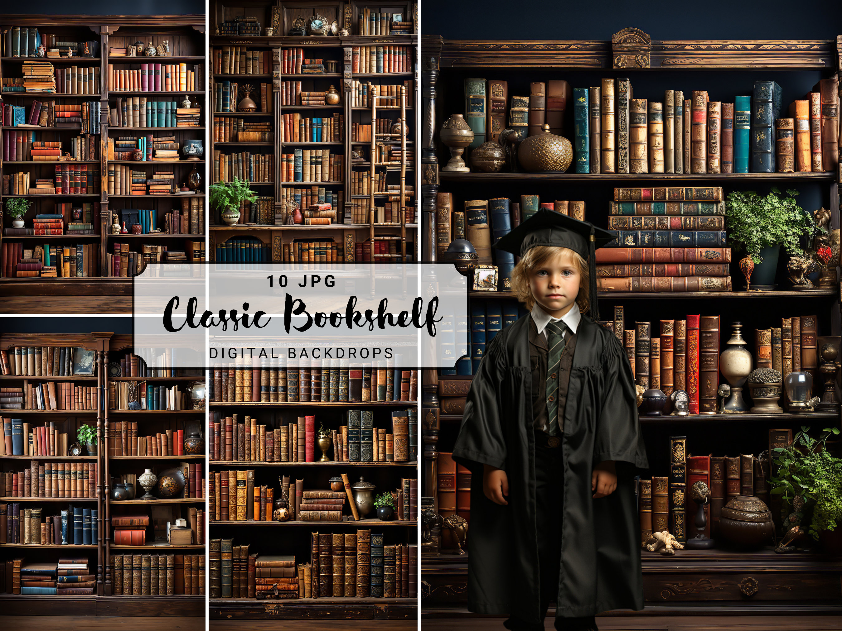 Classic Bookshelf Digital Photography Background Graduation Photography ...