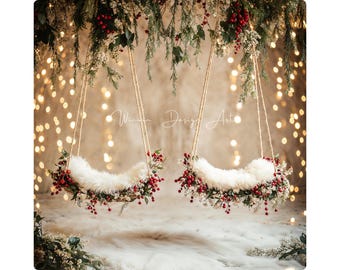 Newborn Twins Swing Digital Backdrop, Christmas Baby Photography ...