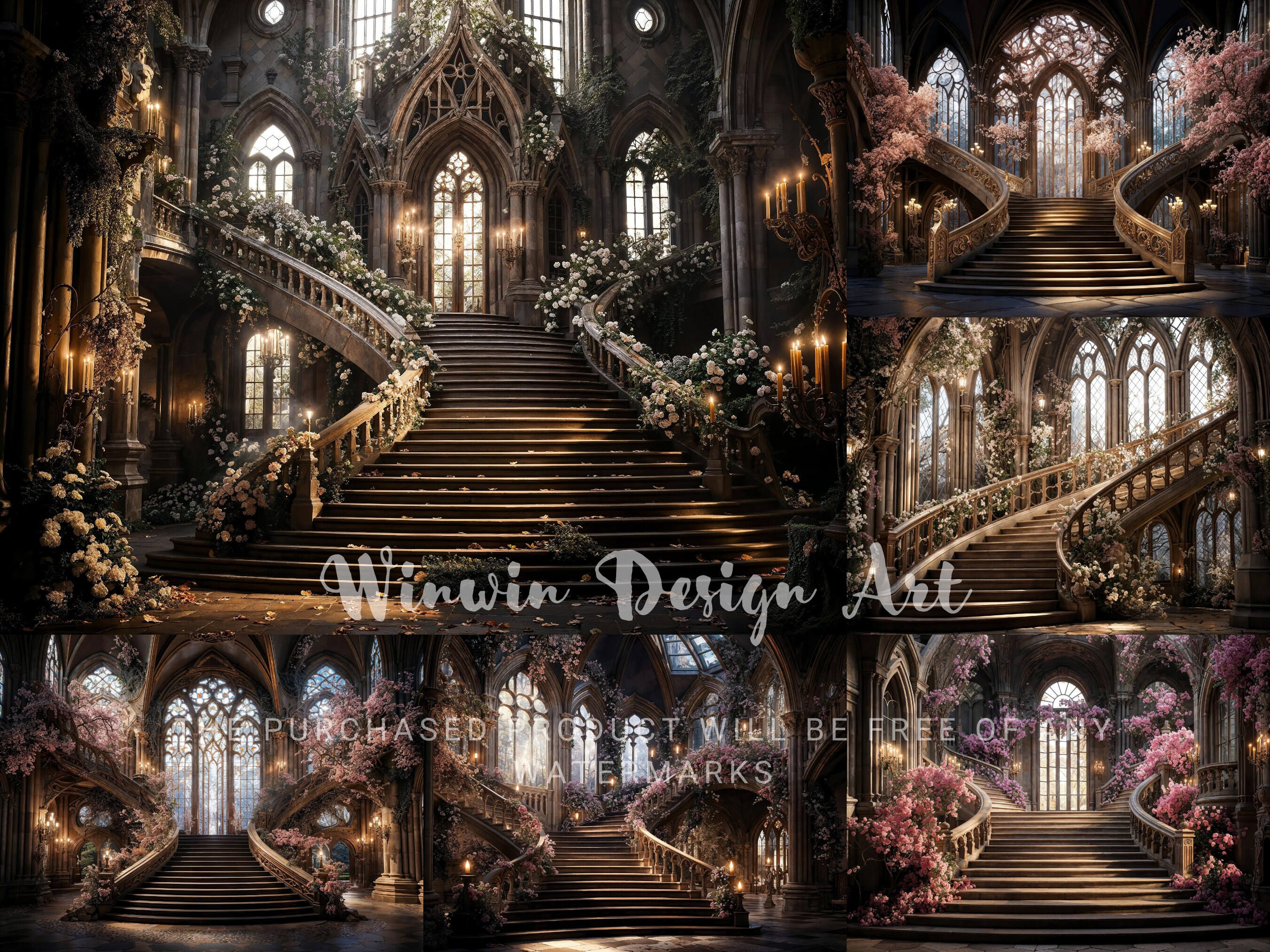 Fairy Tale Castle Staircase Digital Backdrop Grand Staircase Digital ...