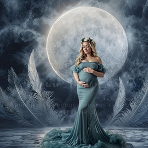 18 Full Moon Digital Maternity Backdrop Silver Moon Digital Background ...