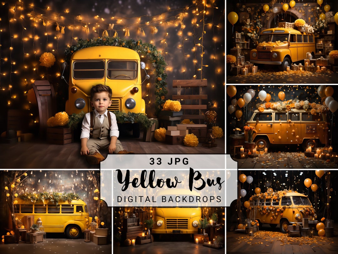 Yellow Bus Digital Cake Smash Backdrop Wheels on the Bus Backdrop Baby ...