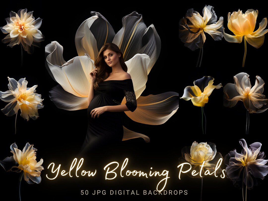 Yellow Floral Digital Backdrops, Blooming Flower Photography ...