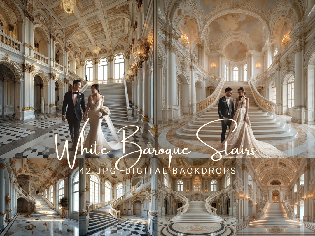 White Baroque Stairs Digital Backdrop – Grand Staircase for Wedding ...