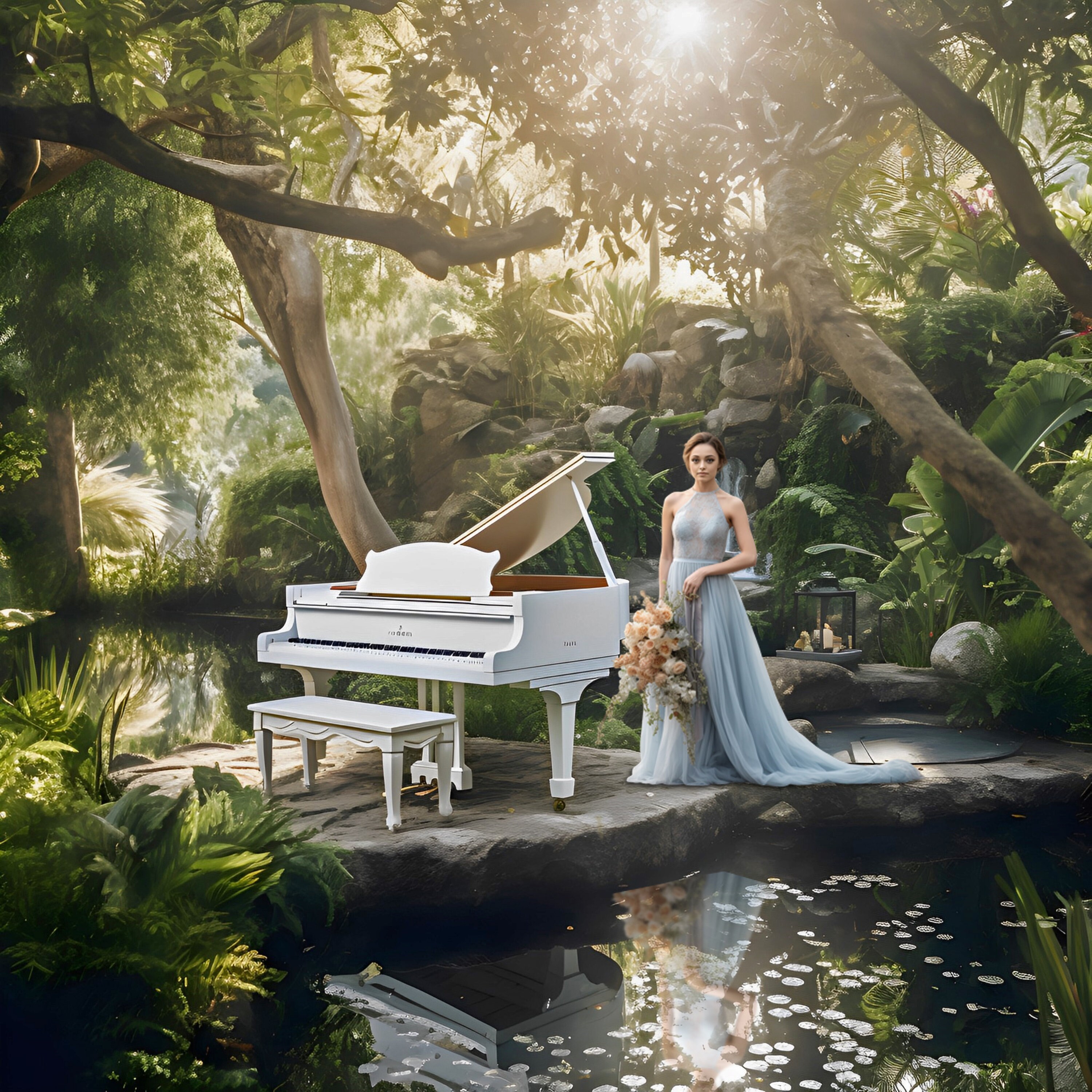 Piano in Garden Digital Backdrop Scenery Background Piano Digital ...