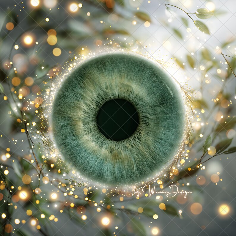 Iris Overlay Backdrop – Glittering Green Bokeh Leaves Eye Insert ...