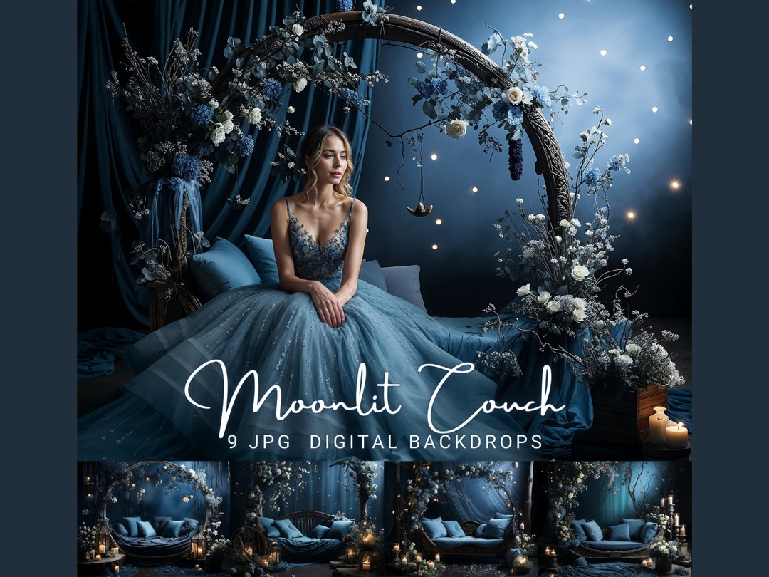 Moonlit Couch Digital Backdrop Blue Moon Sofa Digital Background ...