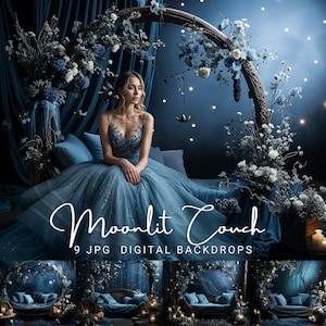 Moonlit Couch Digital Backdrop Blue Moon Sofa Digital Background ...