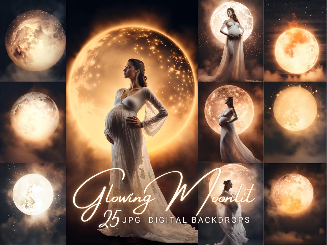 25 Glowing Moon Digital Backdrop Maternity Digital Background Full Moon ...