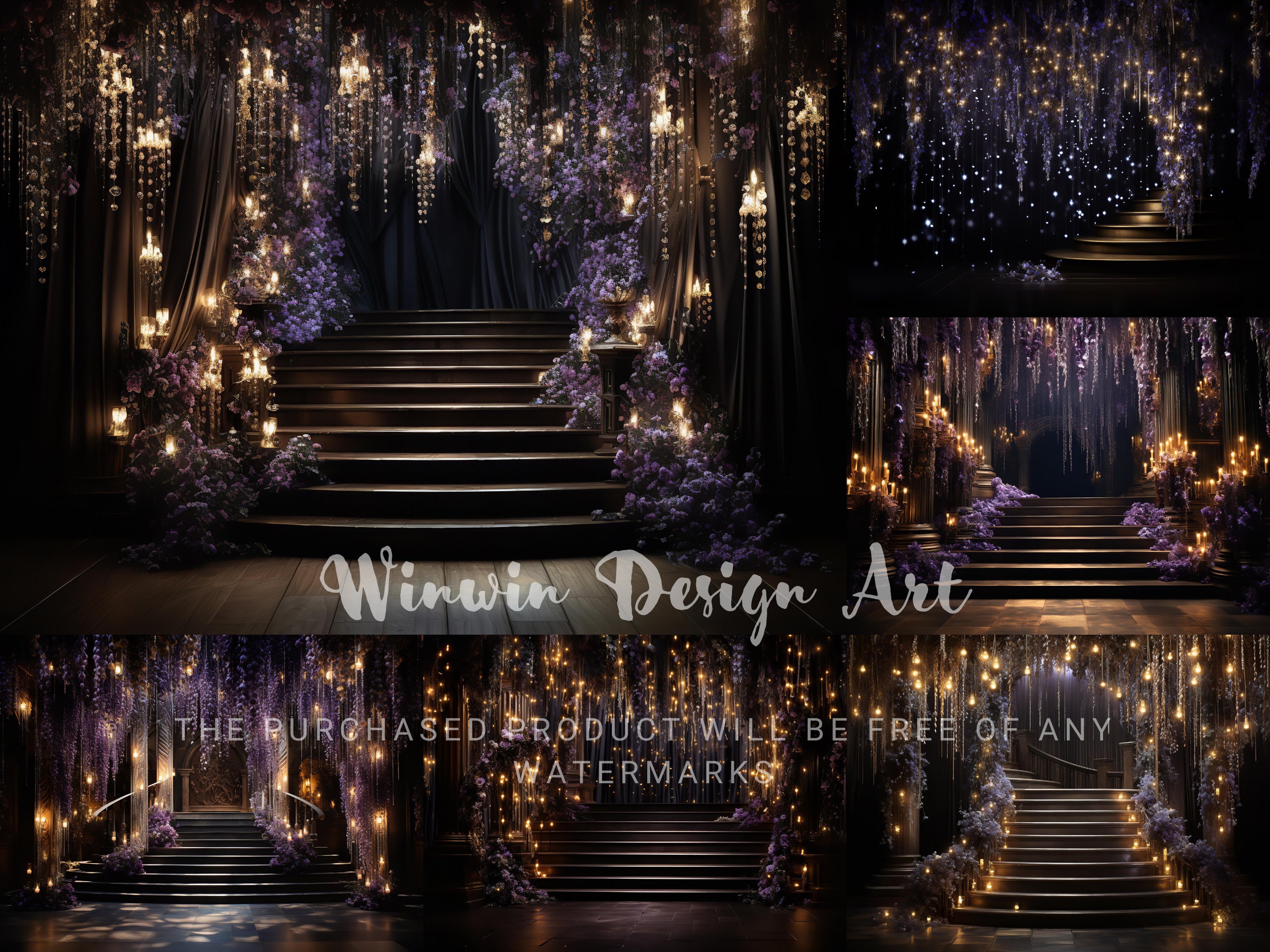 Purple Enchanted Staircase Digital Backdrop, Staircase Digital ...