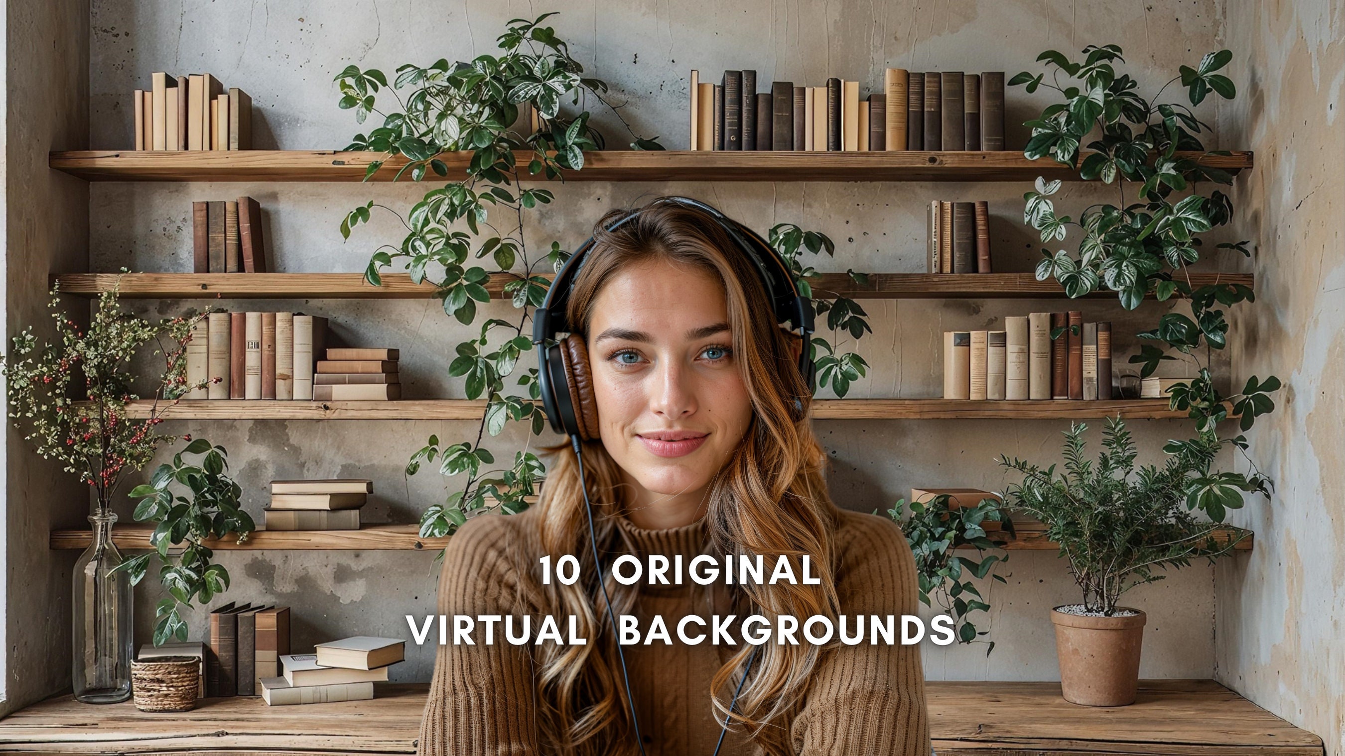 Wooden Shelves Zoom Background for Virtual Meetings, Rustic Wall ...