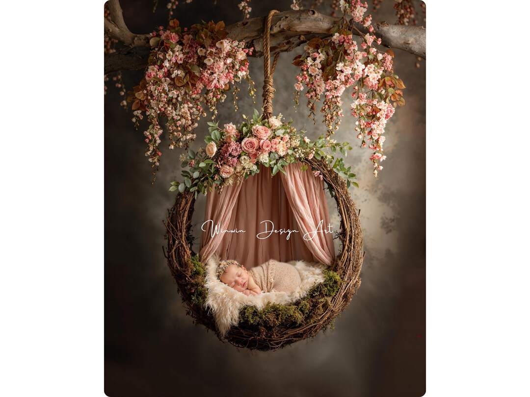 Newborn Digital Backdrop Floral Swing | Fine Art Pink Baby Photography ...