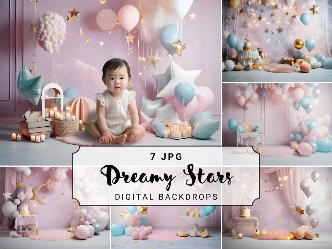 Dreamy Stars Digital Photography Backdrop Balloons Cake Smash - Etsy