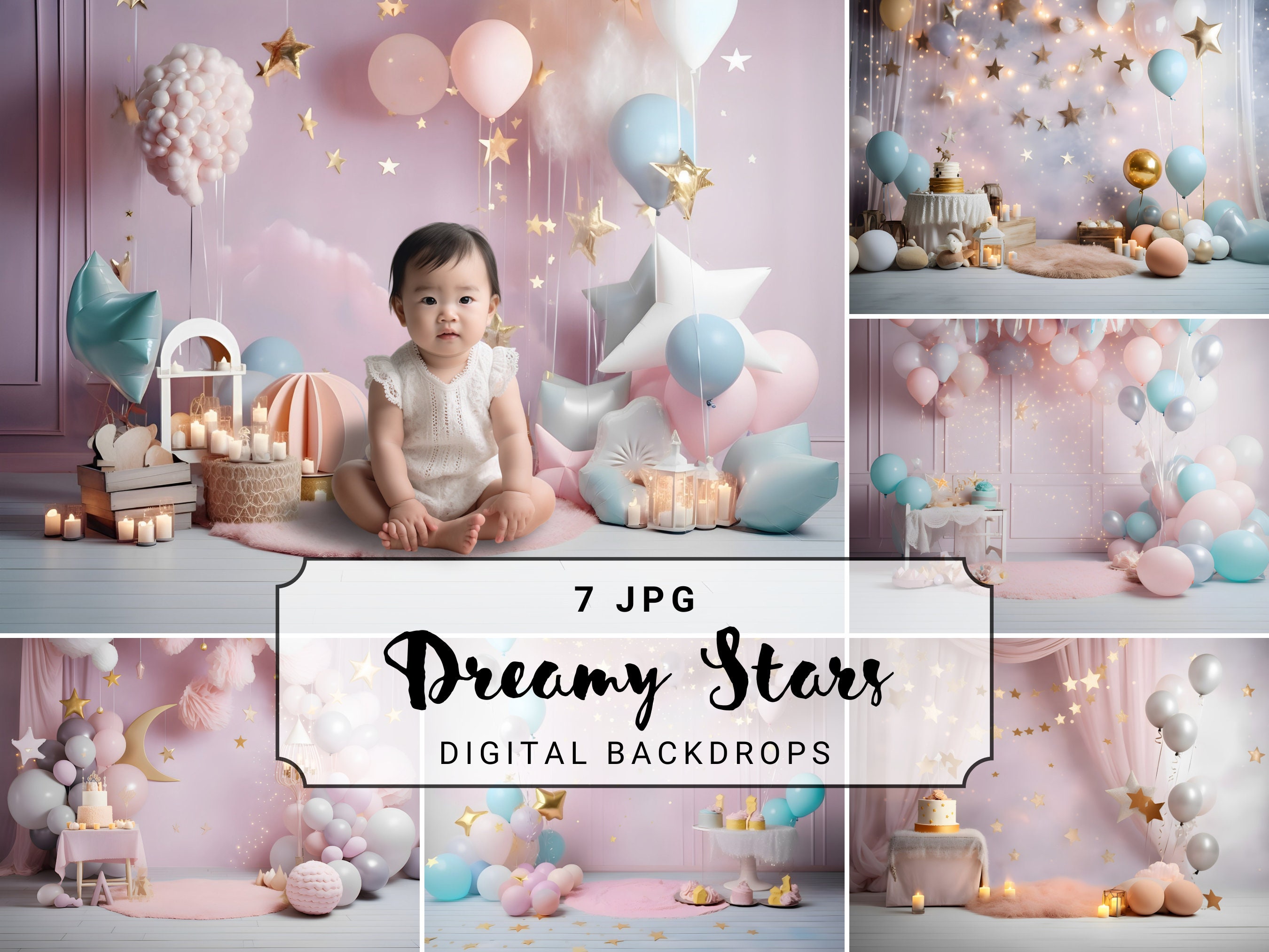 Dreamy Stars Digital Photography Backdrop Balloons Cake Smash - Etsy