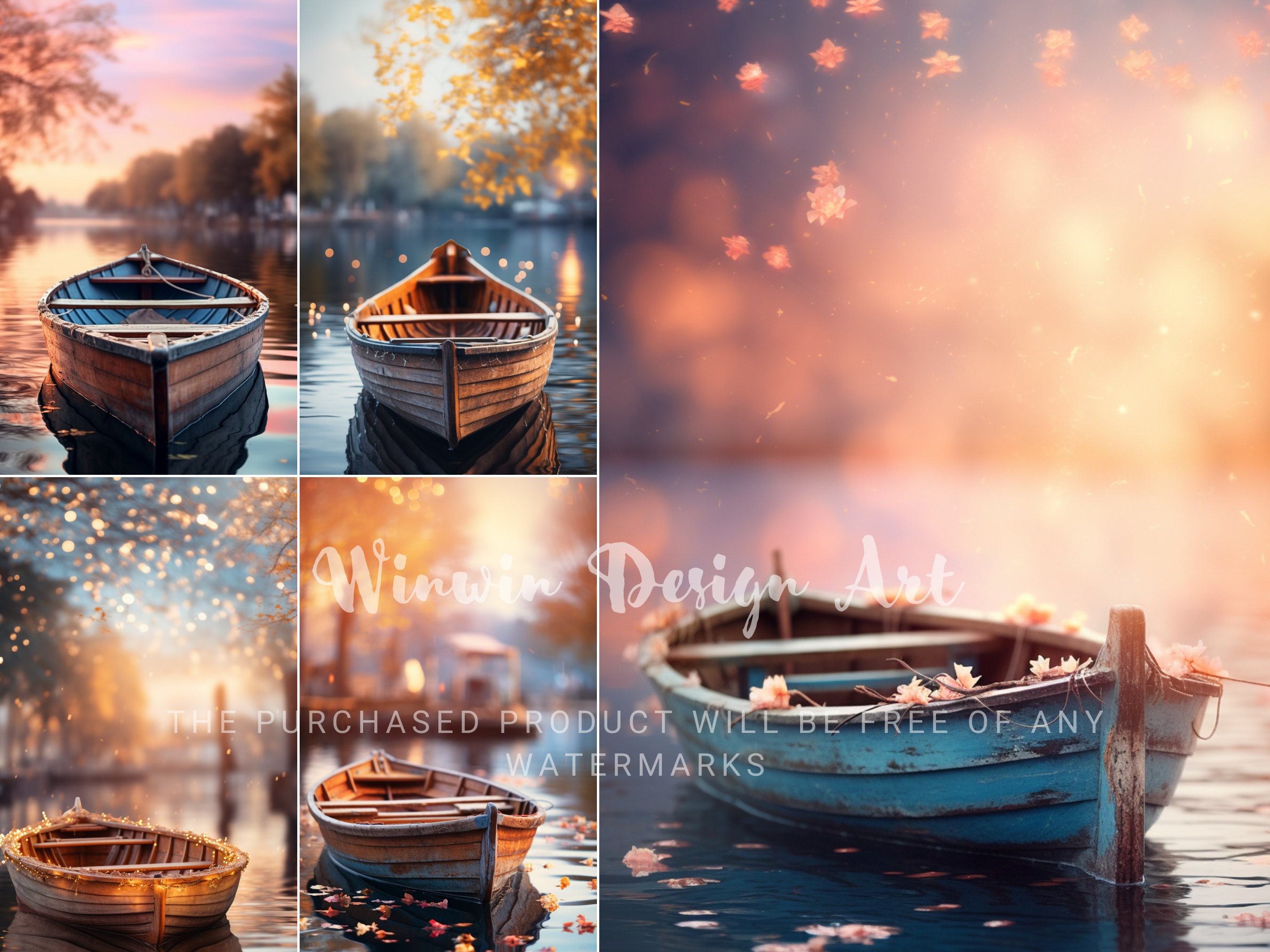 Romantic Boat Digital Backdrop Boat Scenery Digital Background ...