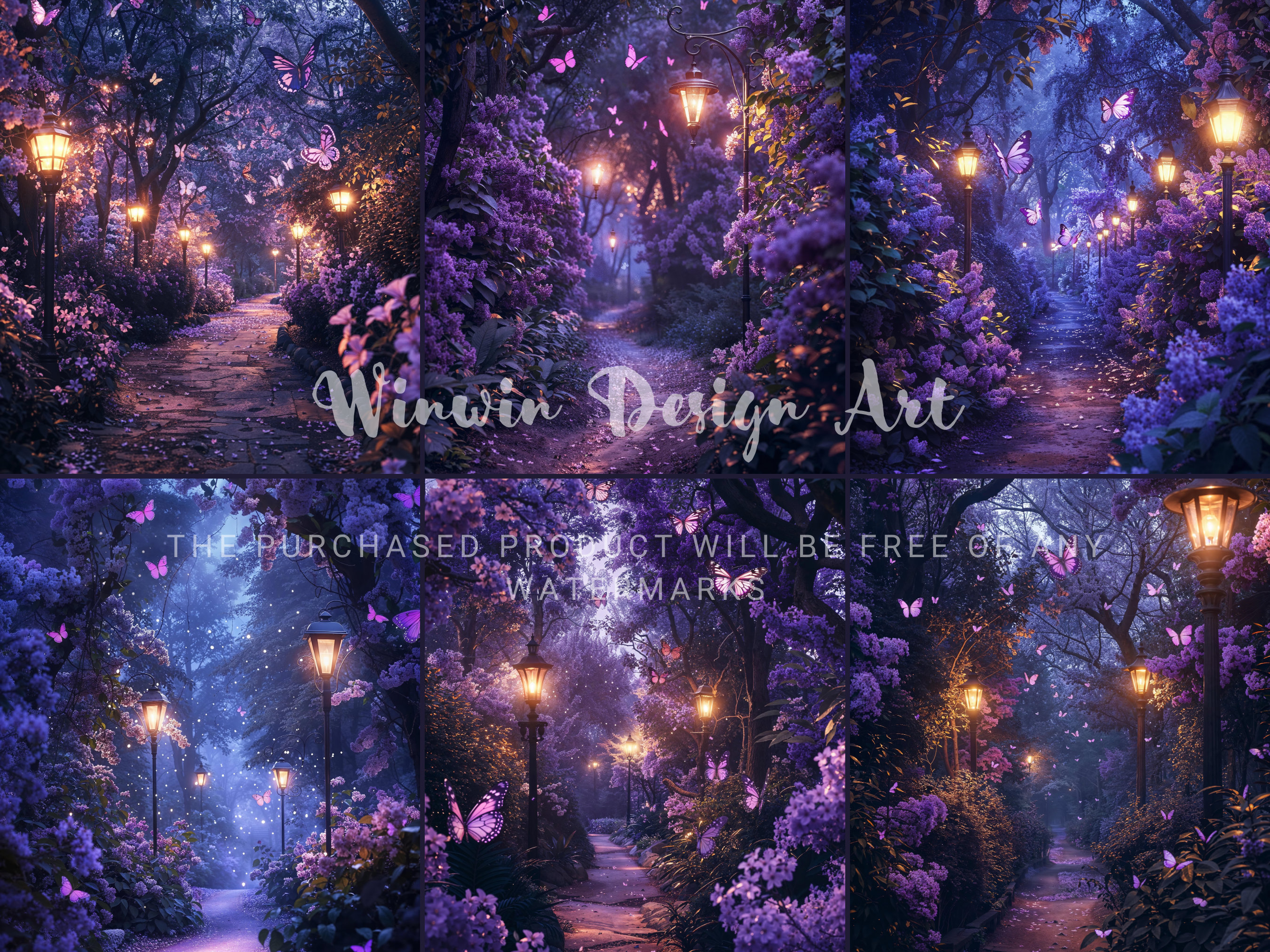 Twilight Enchantment Digital Backdrop Purple Floral Garden Overlay Fine ...