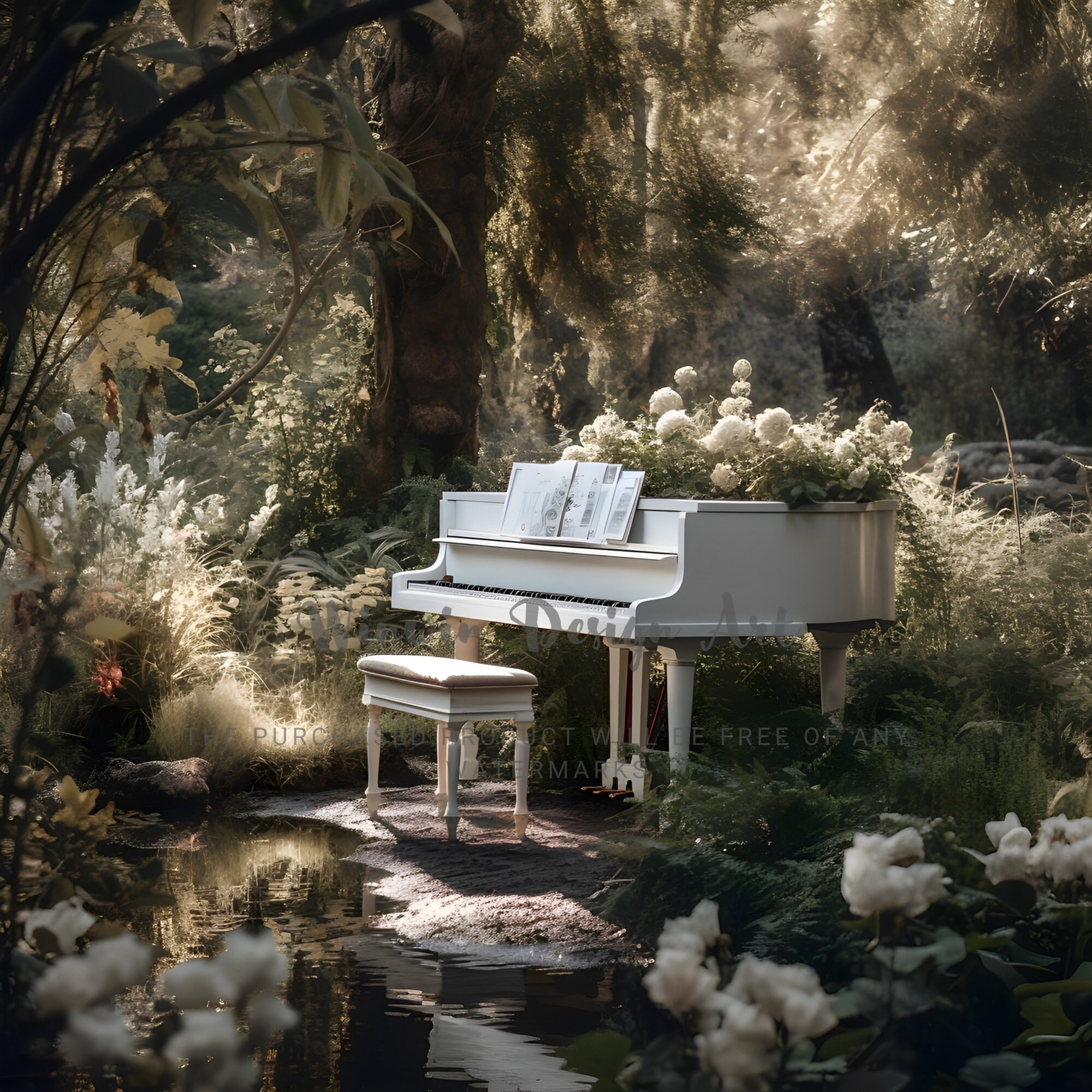 Piano in Garden Digital Backdrop Scenery Background Piano Digital ...