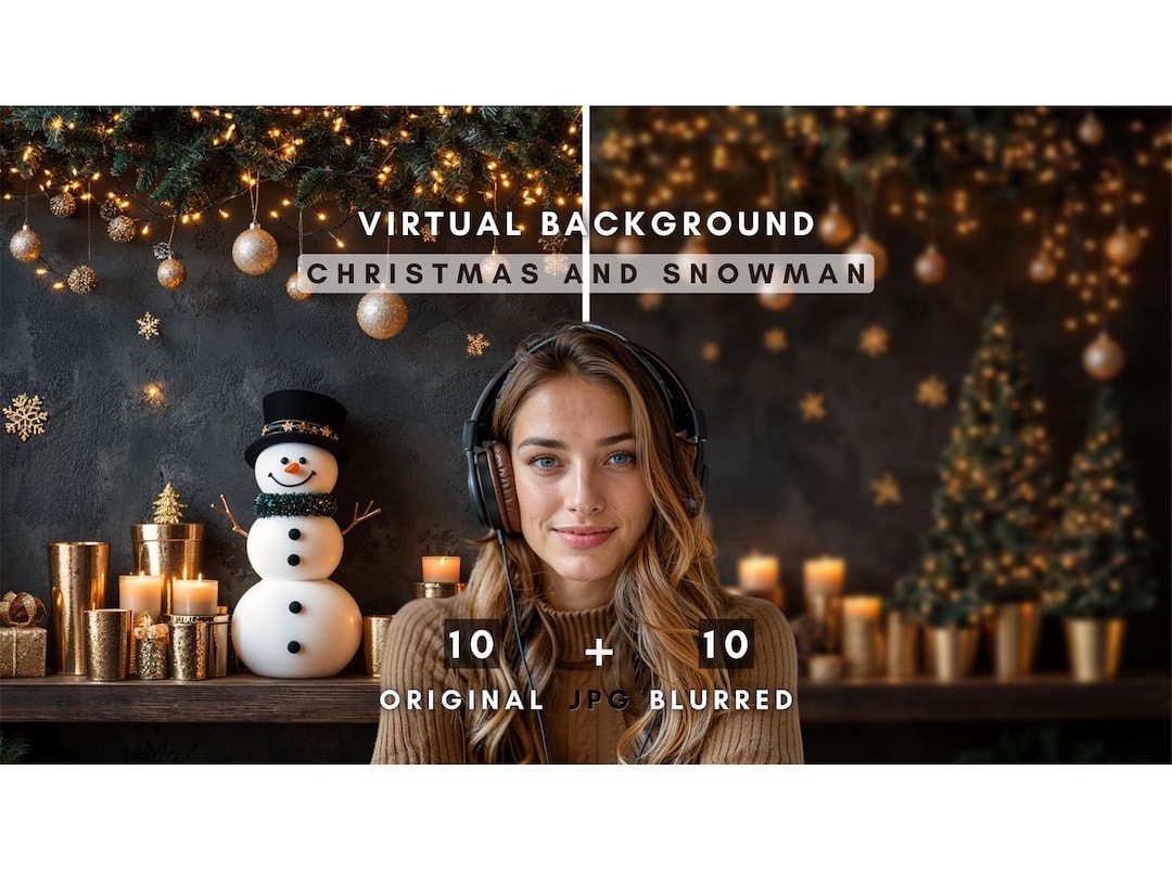 Christmas and Snowman Virtual Background – Black Digital Backdrop for ...