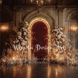 Burgundy Red Floral Arch Digital Backdrop Floral Maternity Portrait ...