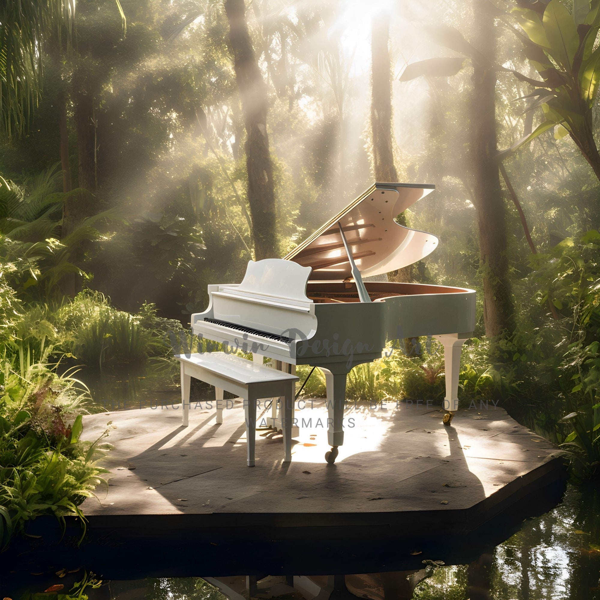 Piano in Garden Digital Backdrop Scenery Background Piano Digital ...
