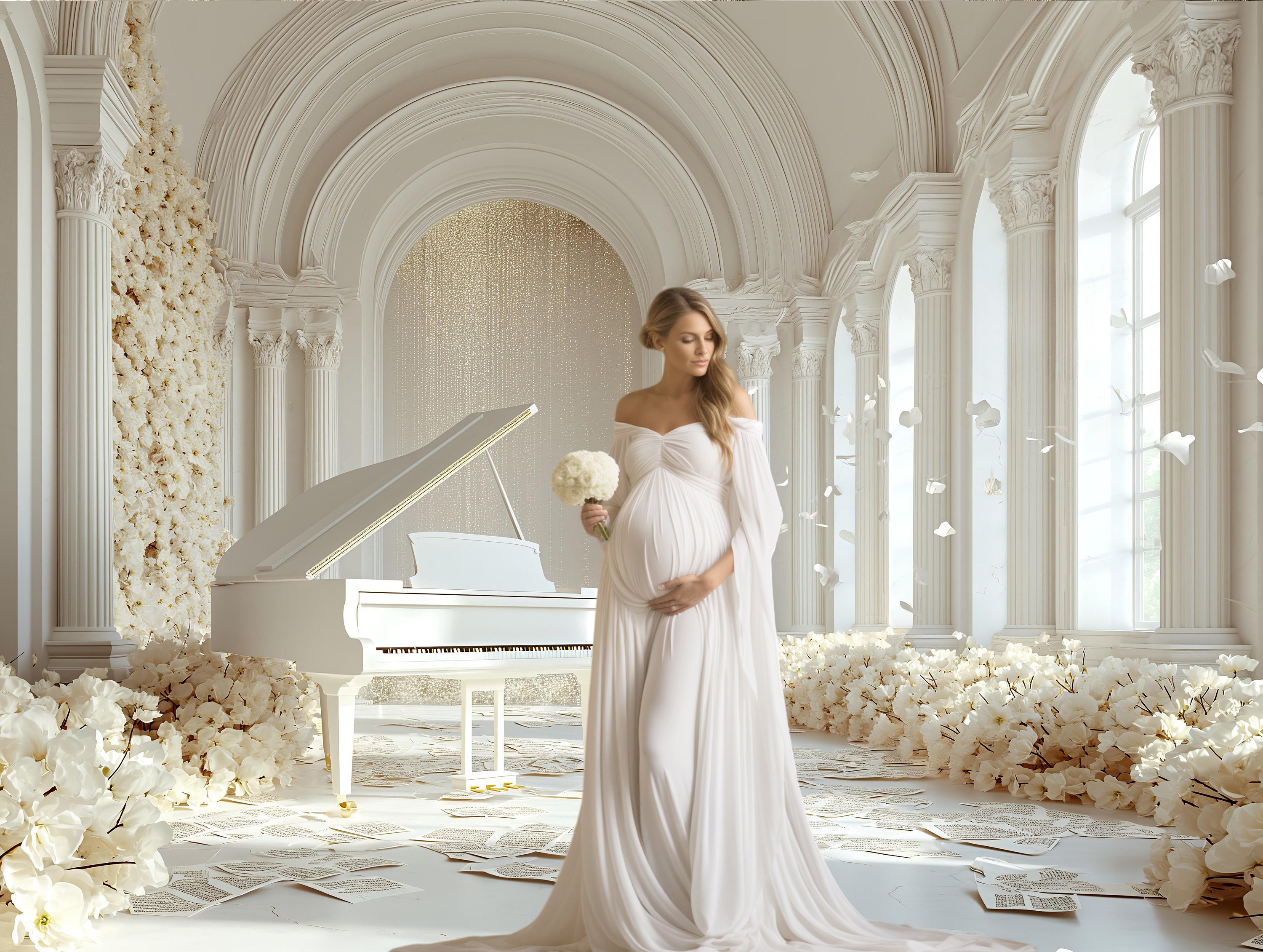 White Piano Digital Photography Backdrop White Castle Room Backdrop ...