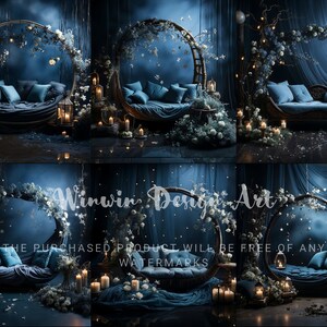Moonlit Couch Digital Backdrop Blue Moon Sofa Digital Background ...
