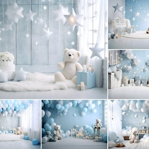 Baby Blue Teddy Digital Photography Backdrops Teddy Bear Baby Birthday ...
