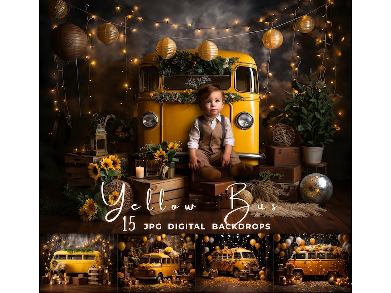 Yellow Bus Digital Cake Smash Backdrop Wheels on the Bus Backdrop Baby ...