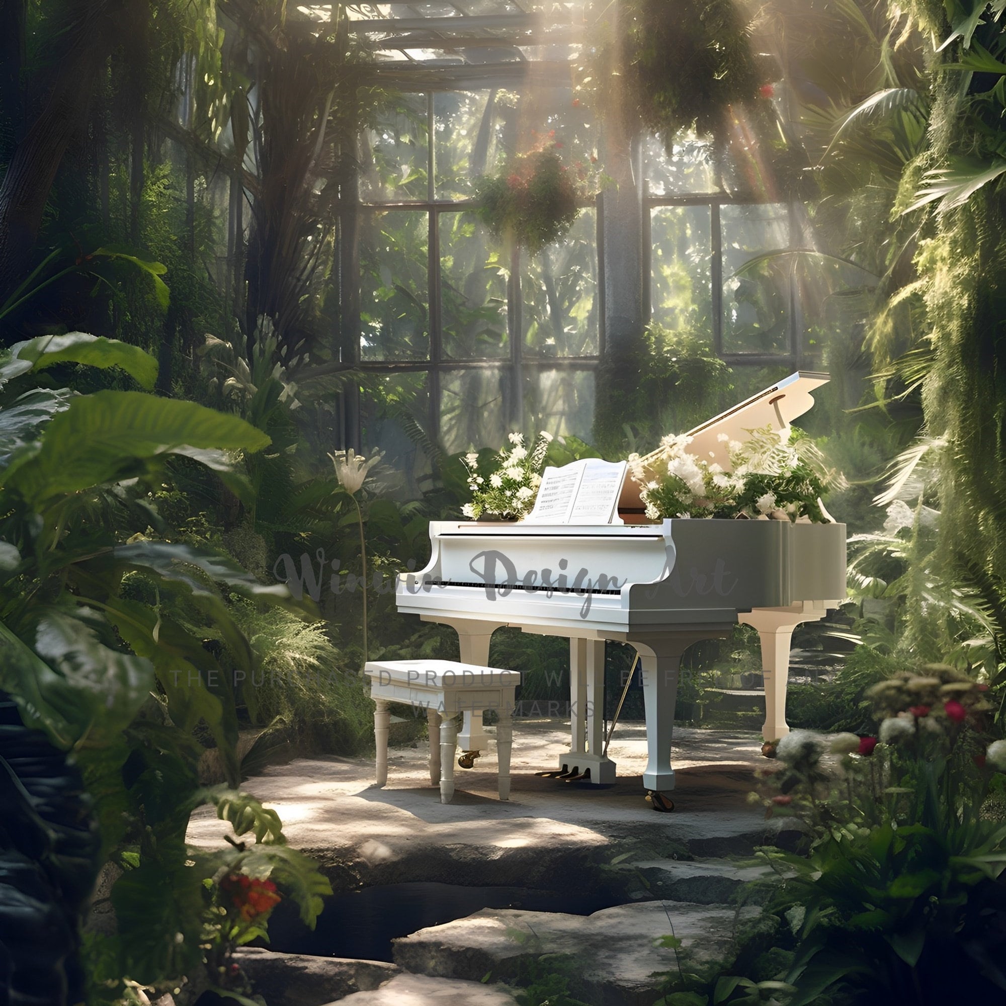 Piano in Garden Digital Backdrop Scenery Background Piano Digital ...