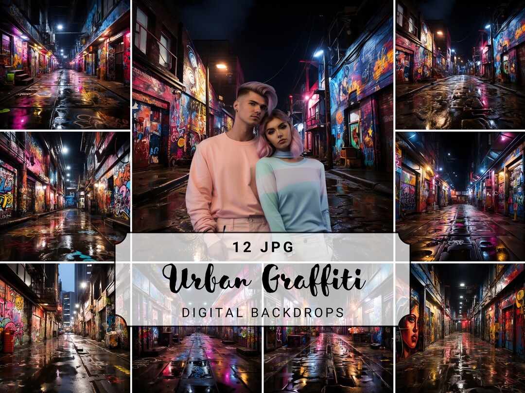 Urban Graffiti Digital Backdrop Street Fashion Digital Background ...