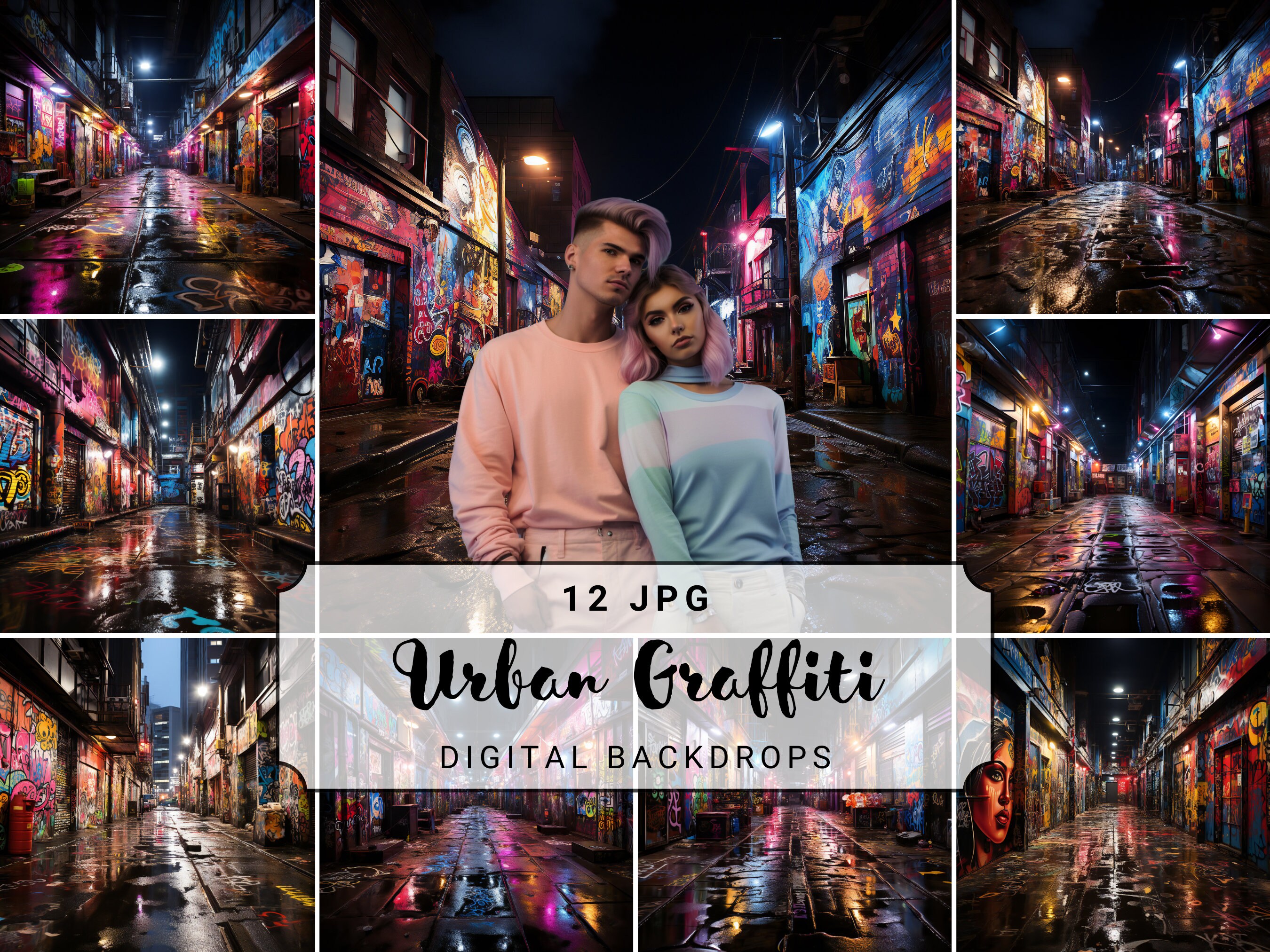 Urban Graffiti Digital Backdrop – Street Fashion Photography Background ...