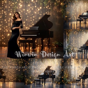 Black Piano Digital Photography Backdrop Piano Stage Digital Background ...