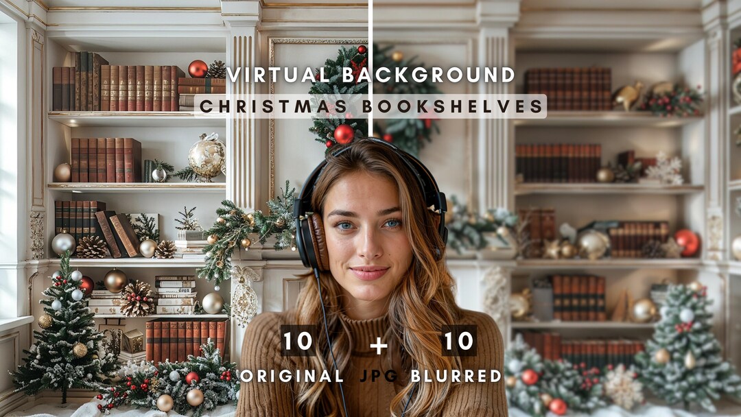 Christmas Shelves Virtual Background for Zoom Meeting Bookshelves ...