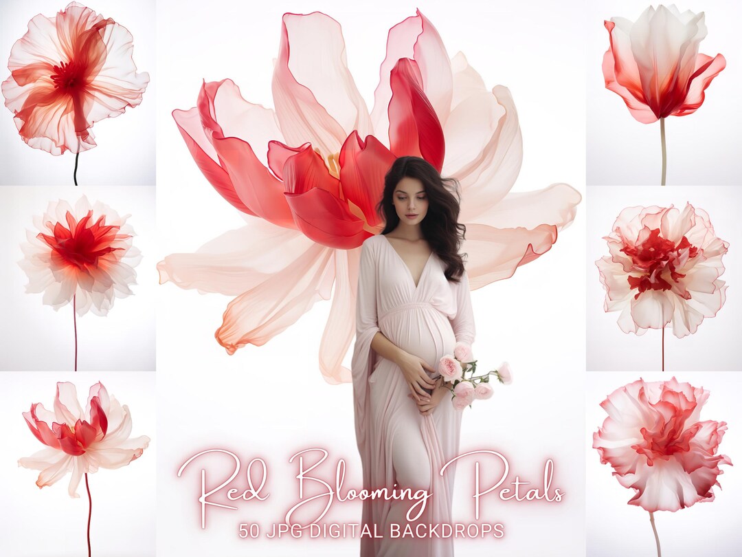 50 Blooming Flower Digital Backdrop Red Floral Digital Background Red ...