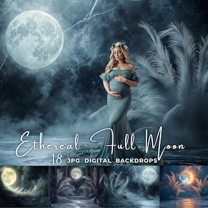 18 Full Moon Digital Maternity Backdrop Silver Moon Digital Background ...