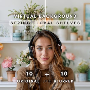 Spring Floral Shelves Zoom Background for Virtual Meetings, Spring ...