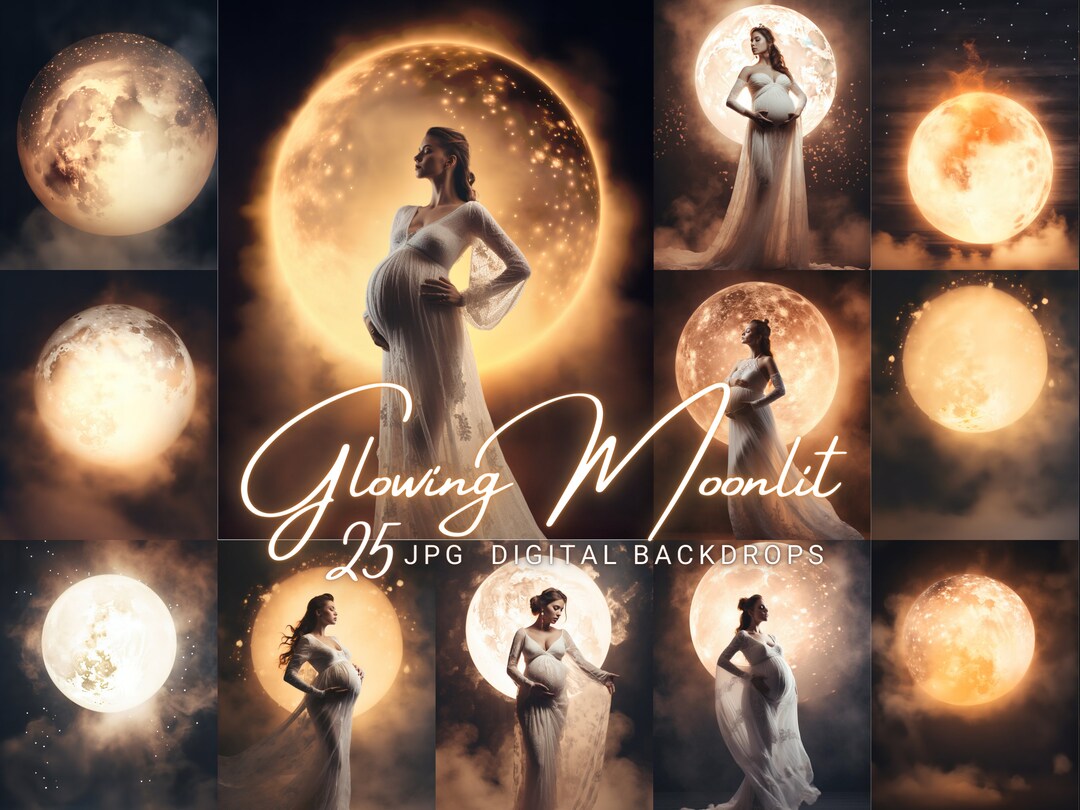 25 Glowing Moon Digital Backdrop Maternity Digital Background Full Moon ...