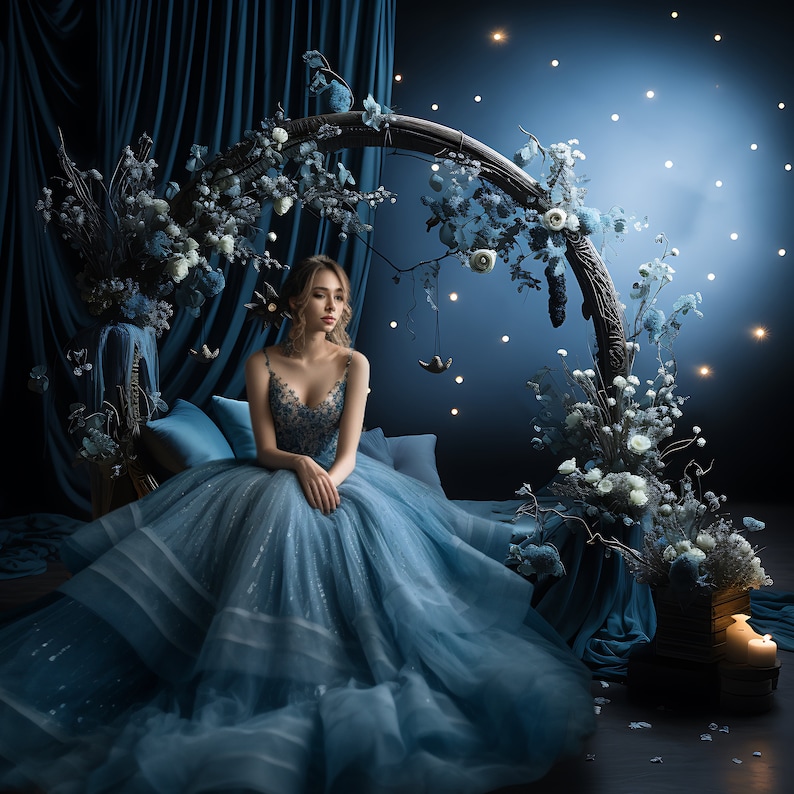 Moonlit Couch Digital Backdrop Blue Moon Sofa Digital Background ...