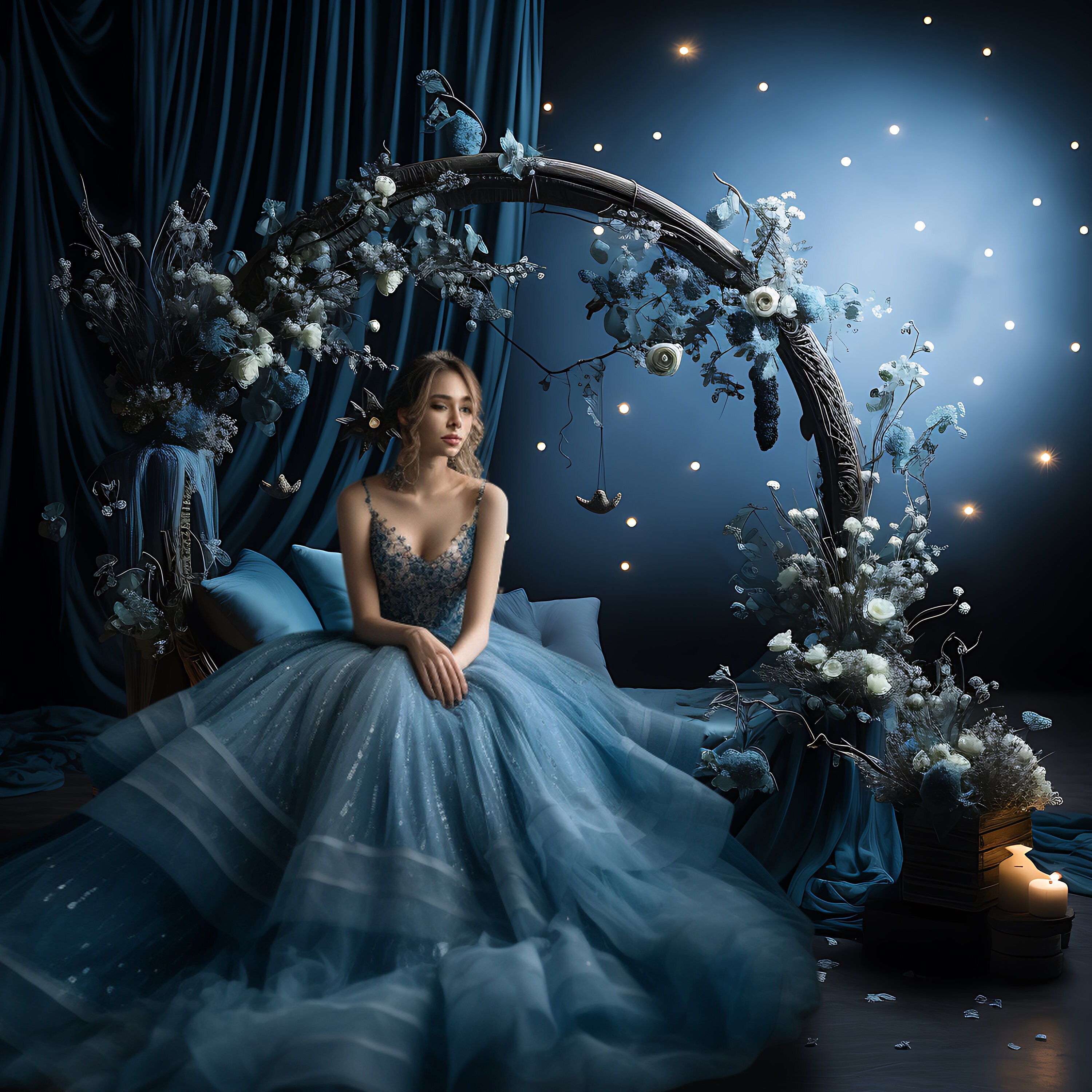 Moonlit Couch Digital Backdrop Blue Moon Sofa Digital Background ...