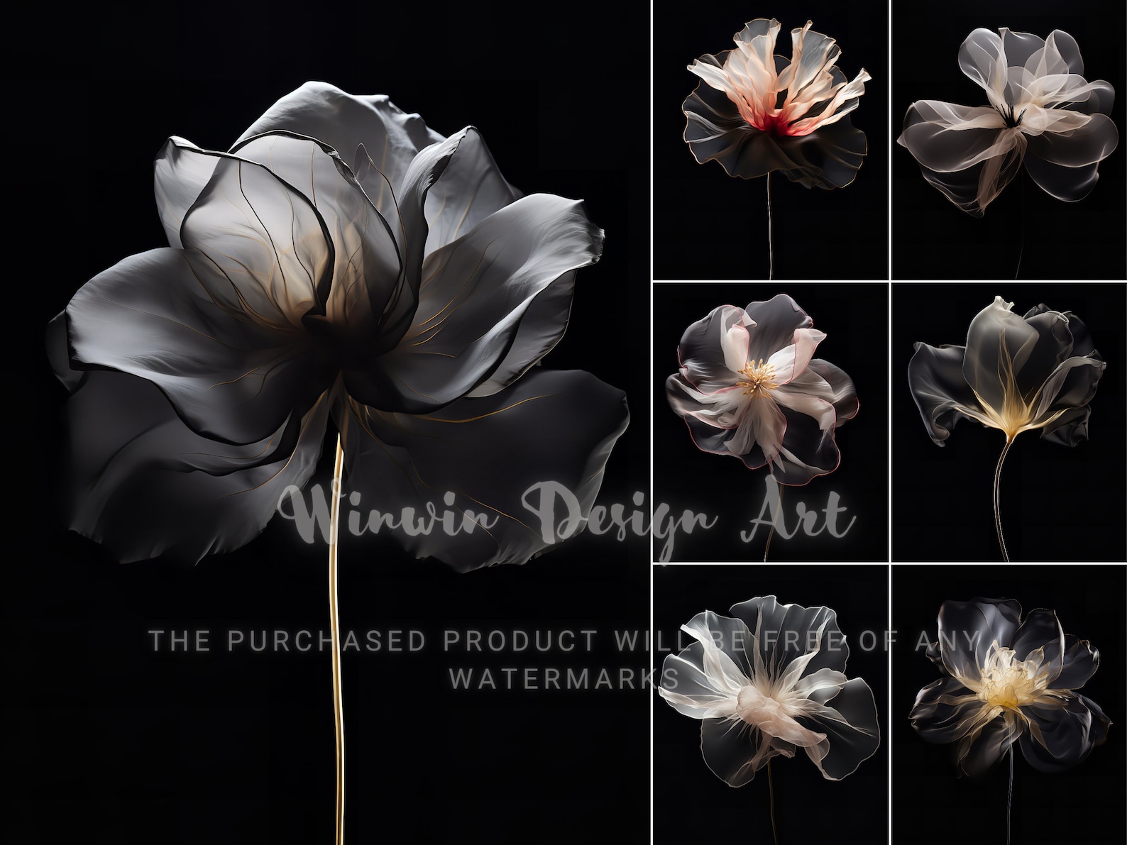 50 Midnight Flower Digital Backdrop Floral Digital Background Black ...