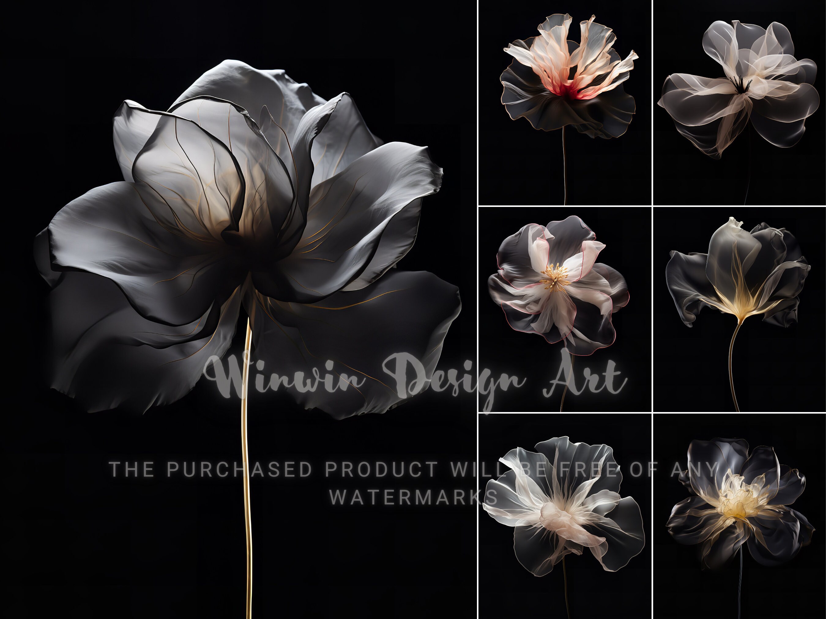 50 Midnight Flower Digital Backdrop Floral Digital Background Black ...