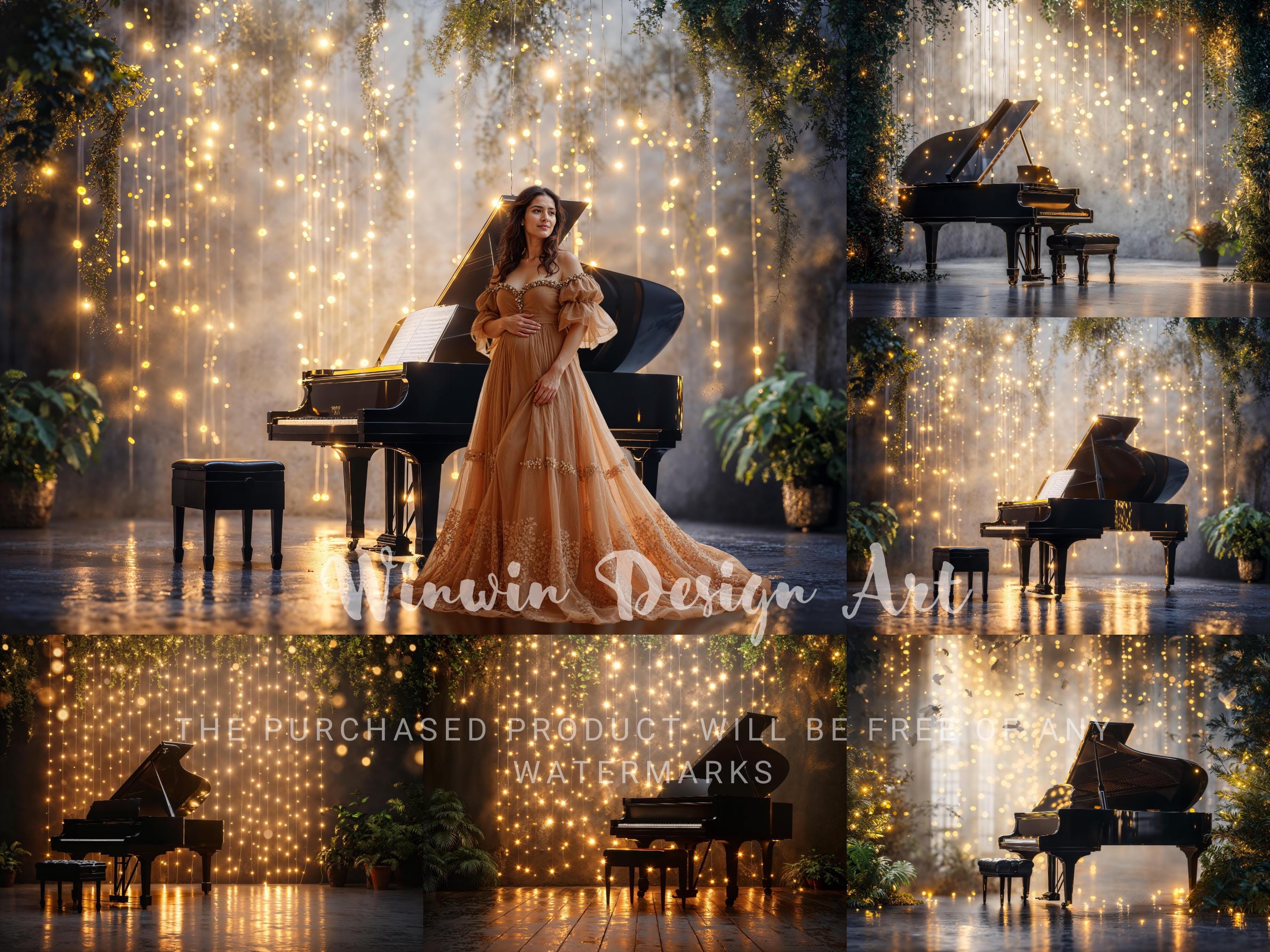 Black Piano Digital Photography Backdrop – Piano Stage Background for ...