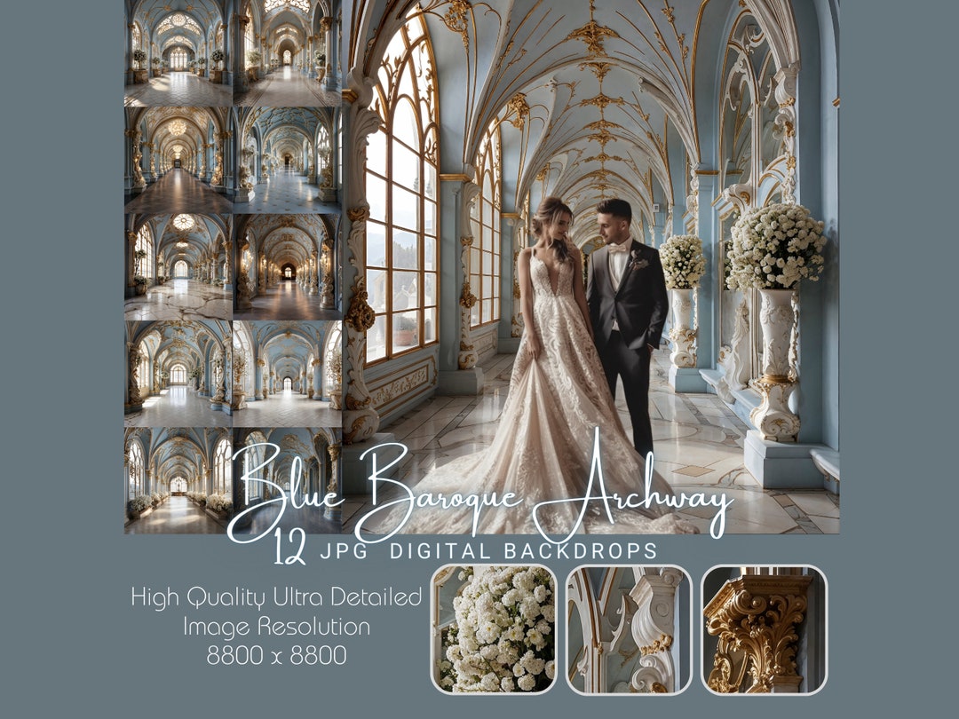 Blue Baroque Digital Backdrop Baroque Wedding Digital Background Blue ...
