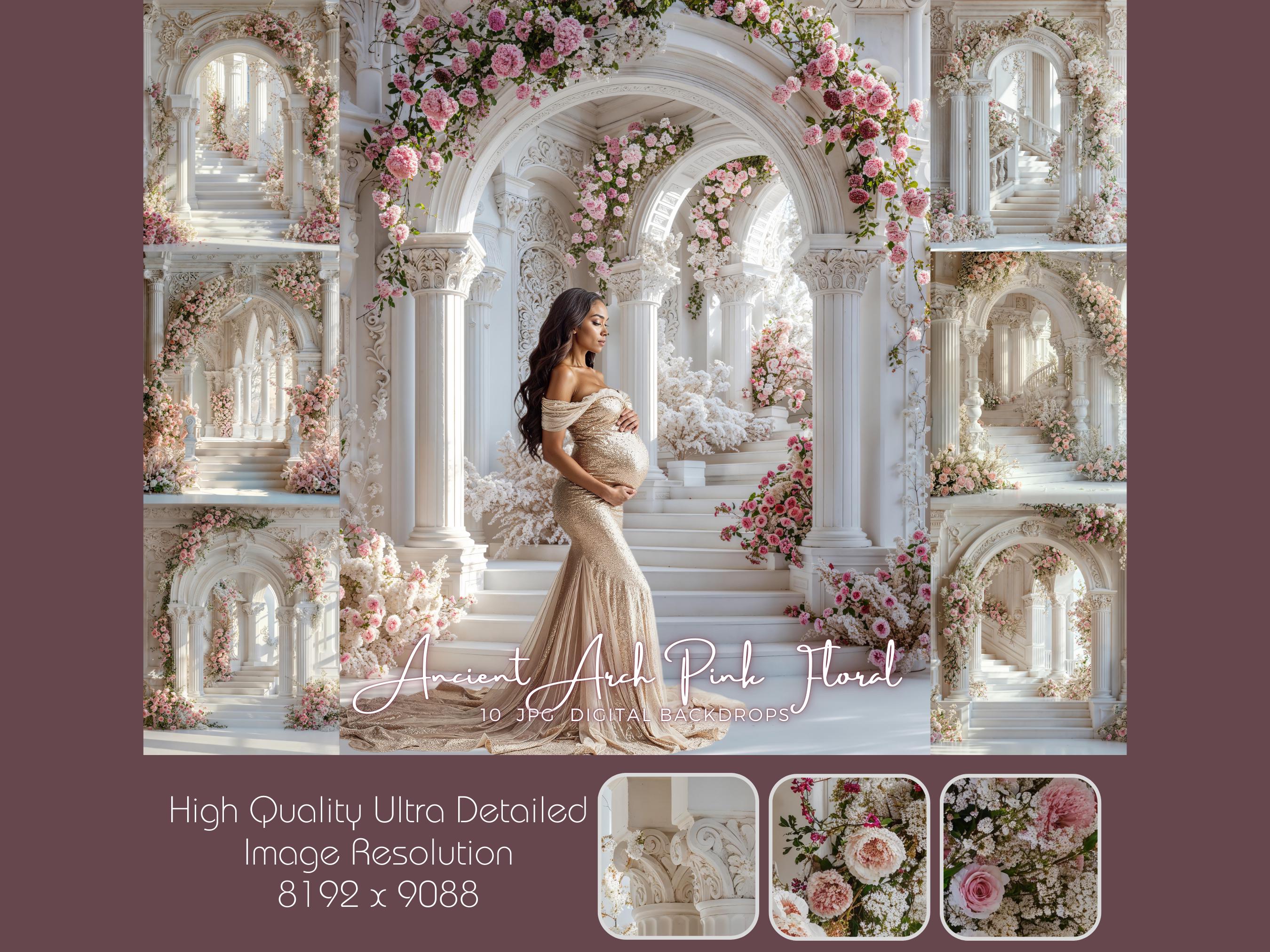 Ancient Arch Digital Backdrop Maternity Background Pink Floral Digital ...