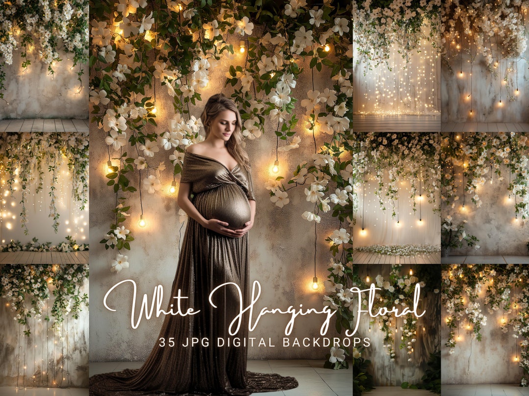 White Floral Digital Backdrop – Maternity Photography Background ...